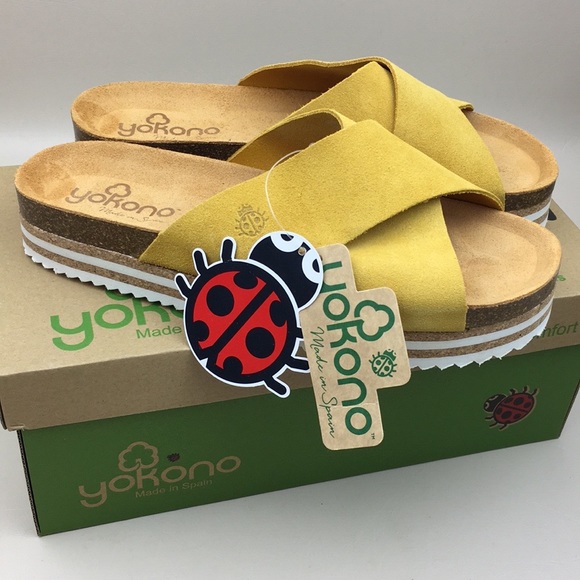 Yokono | Shoes | Yokono Yellow Leather Platform Slide Sandals Nib ...